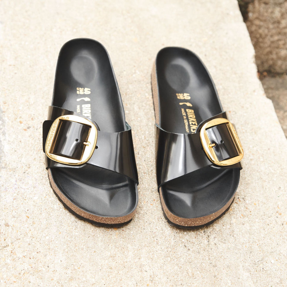 Birkenstock Limited Edition Madrid Big Buckle high shine black leather